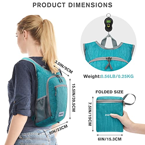 G4Free 10L/15L Hiking Backpack Lightweight Packable Hiking Daypack Small Travel Outdoor Foldable Shoulder Bag(Teal Blue)