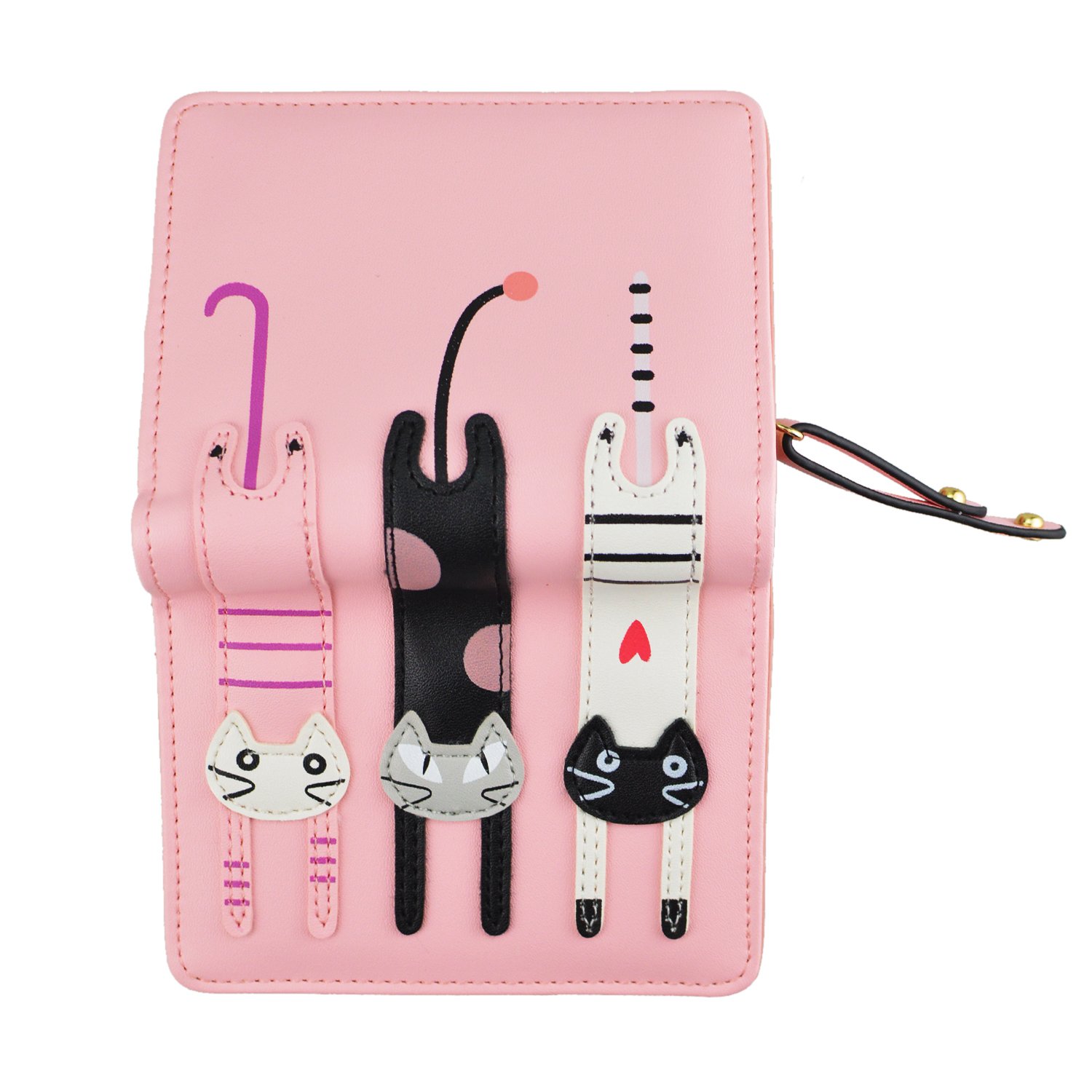 Girl's Short Cute Cat Purse, Buckle Zipper Cartoon Wallet, Small Clutch Handbag