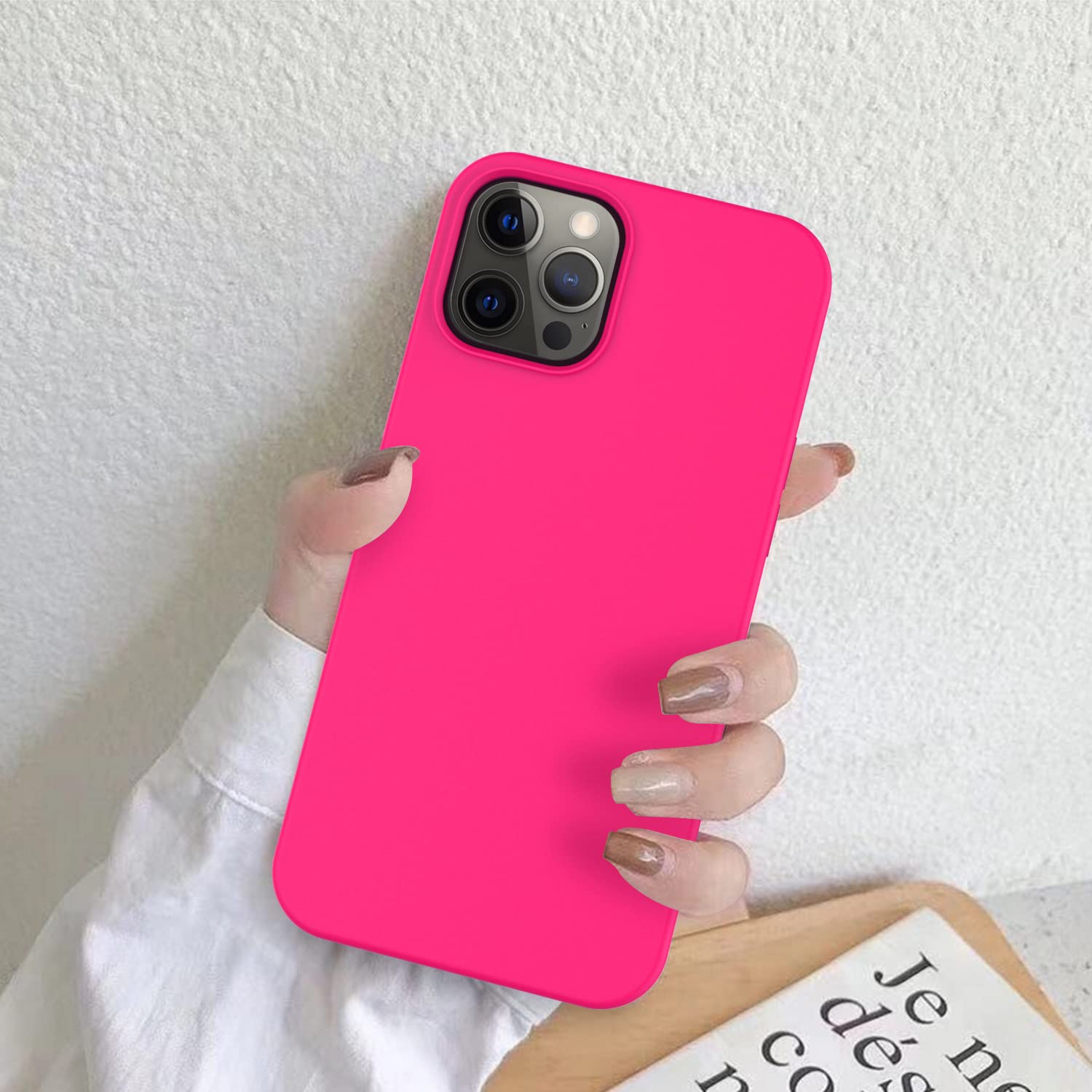 DEENAKIN Compatible with iPhone 12 Pro Max Case with Screen Protector,Soft Silicone Gel Rubber Bumper Cover,Slim Fit Shockproof Protective Phone Case for iPhone 12 Pro Max 6.7" Hot Pink