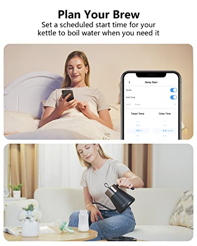 CROWNFUL Smart Electric Gooseneck Kettle with 4 Variable Presets, ±1℉ Temperature Control, 0.8L Capacity, 1200W Quick Heating, 100% Stainless Steel, Pour Over Coffee Kettle, Alexa Control