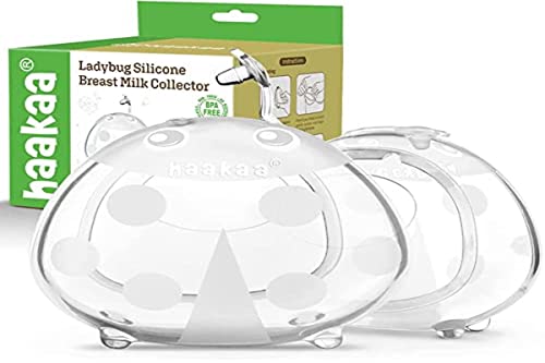 haakaa Manual Breast Pump Breastfeeding Pump 4oz/100ml+Lid Food Grade Silicone Bundle with Ladybug Silicone Milk Collector 2pk