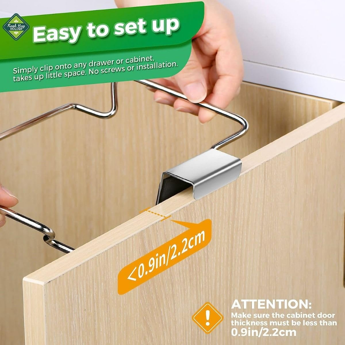 GENERIC Stainless Steel Trash Bag Holder, Hanging Trash Bag Holder for Kitchen Cabinet Door, Suitable for Kitchen, Pantry, Bedroom