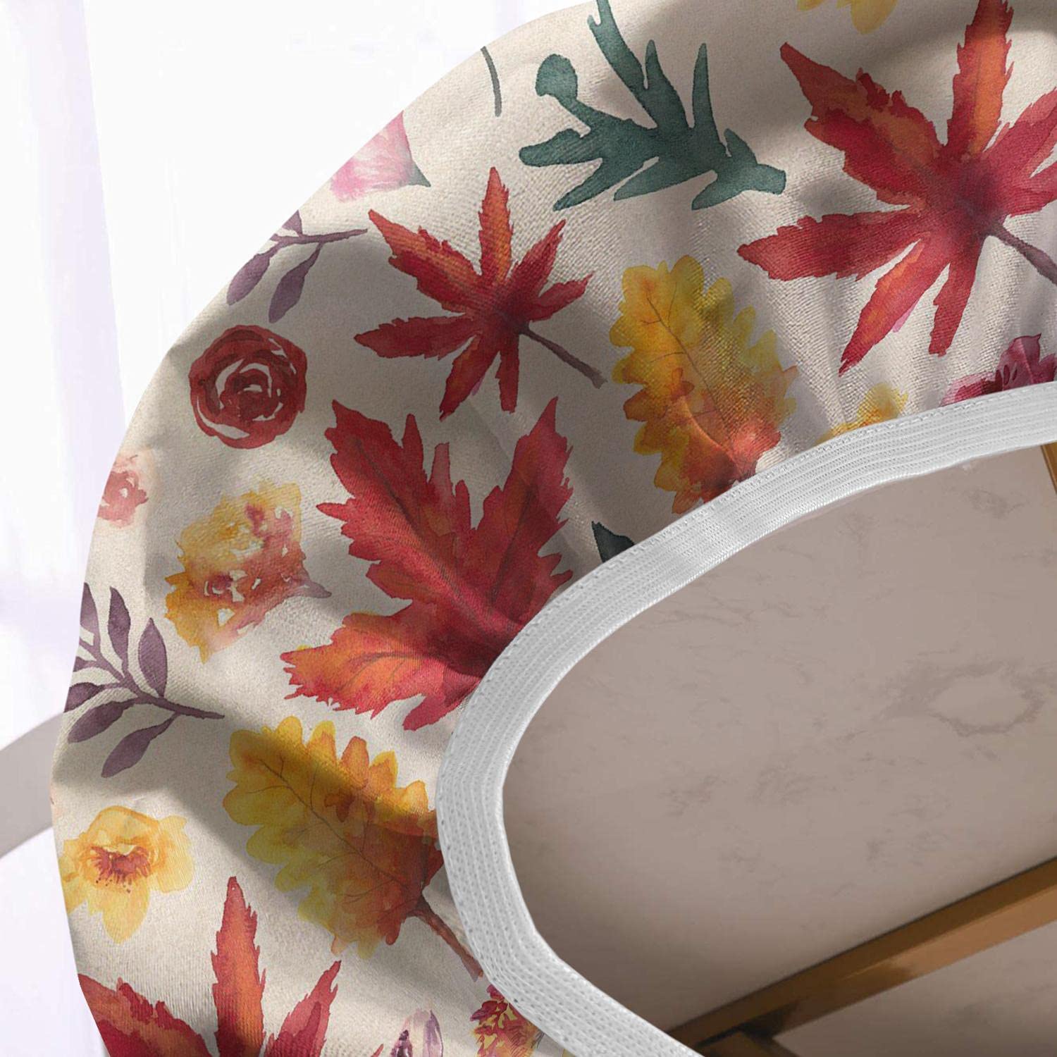 Atury Fall Tablecloth,Maple Leaves Oval Elastic Edged Table Cloth,Oil-Proof Washable Polyester Cover for Indoor Holiday Family Banquet and Outdoor Patio Use(68 inch X 48 inch,Red,Oval