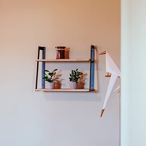 Creekview Home Emporium 2 Tier Bookshelf Black Wall Shelf - 2 Wooden Industrial Floating Shelves for Bed and Bathroom