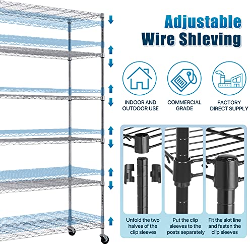 Dkelincs 6 Tier Wire Shelving Unit with Wheels 48" X 18" X 76" Metal Storage Shelves Height Adjustable NSF Heavy Duty Commercial Grade Garage Shelf Rack for Kitchen Basement Restaurant,Chrome