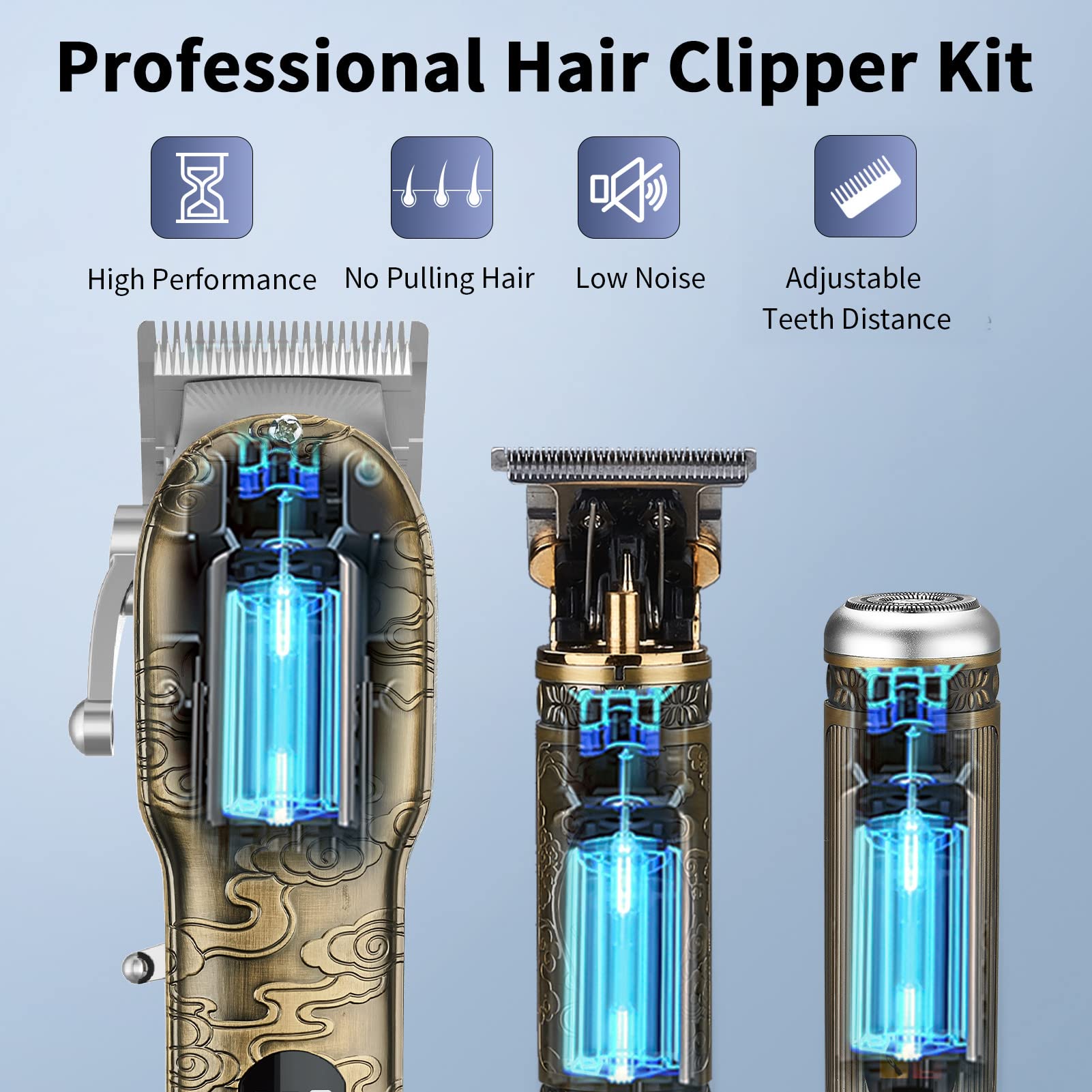 Dumite Hair Clippers for Men,Professional Hair Cutting Kit,Cordless Barber Clipper and T-Blade Beard Trimmer Set (Gold-1)