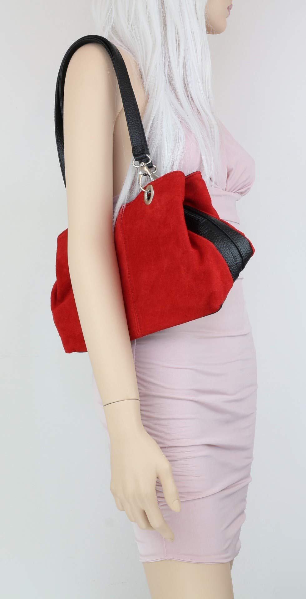 Girly HandBags Womens Italian Suede Leather Shoulder Bag Dark Grey