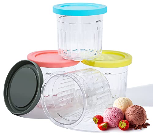 LP 4 Pcs Ice Cream Pints Containers and Lids, 16oz Cups Compatible with NC301 NC300 NC299AMZ Series Creami Ice Cream Makers, Creami Deluxe Pint Containers, BPA-Free, Dishwasher Safe
