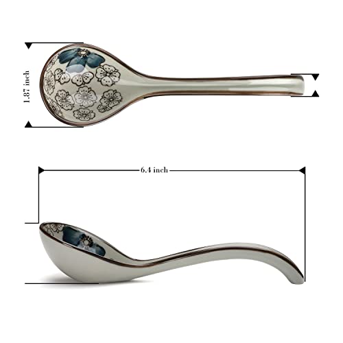 Ceramic Soup Spoons Set of 4 Porcelain Japanese Soup Spoon Long Handle Asian Soup Spoon Sets for Pho Ramen Noodles Wonton Dumpling Rice (Model 2#)