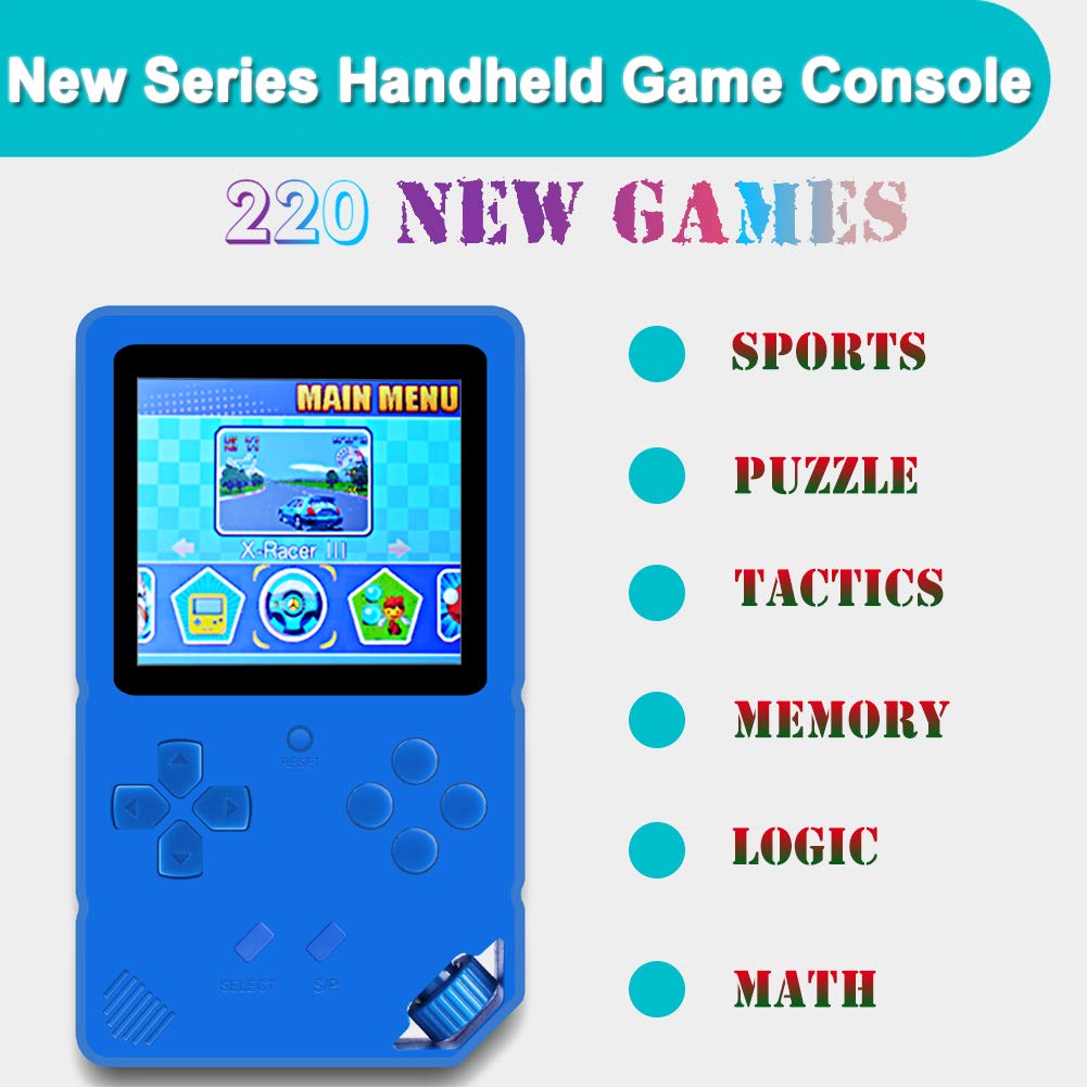 Douddy 16 Bit Handheld Game Console for Kids Adults Built in 220 HD Classic Electronic Games 3.0 Inches Screen USB Rechargeable Seniors Arcade Entertain Player (Blue)