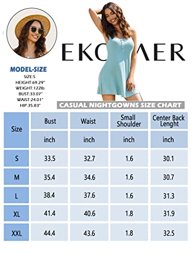 Ekouaer Womens Summer Sleepwear button Nightgown Gowns Round Neck Comfy Night Dresses (PAT2, S) Blue Camo
