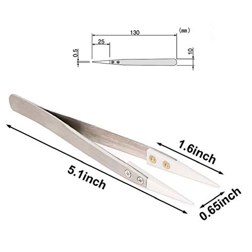 Ceramic Tweezers, Stainless Steel Tweezers, Non-Conductive, High Temperature Resistance 3000 Degrees Applicable to Precision Electrical Operation (Black)
