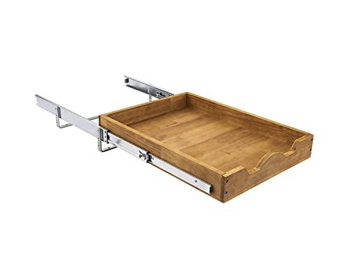 DINDON 1 Tier Pull Out Cabinet Organizer (14" W x 21" D) Single Tier Heavy Duty Sliding Wood Drawer Under Cabinet Shelf Organization Storage