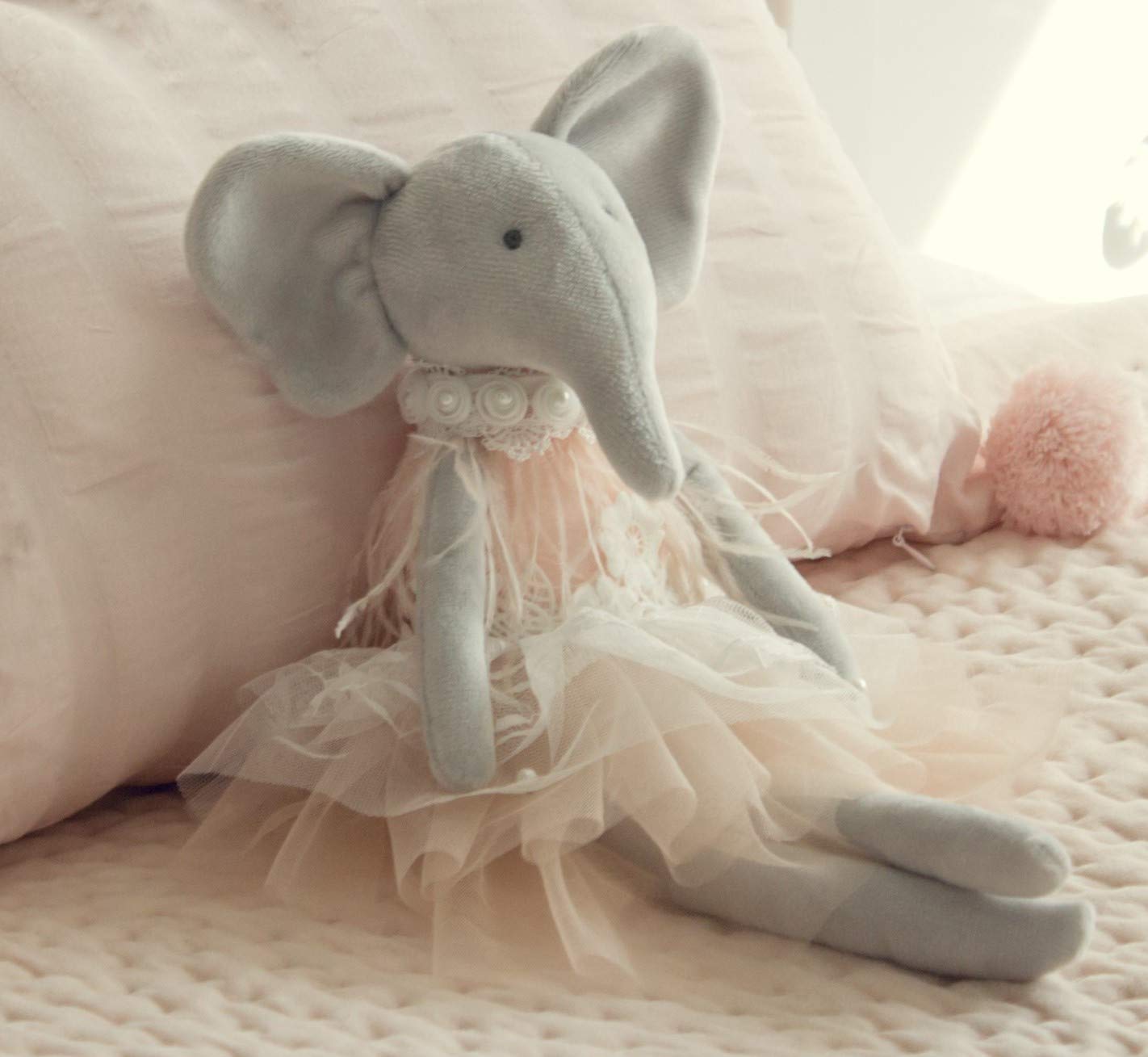 Inspired by Jewel Daisy The Elephant Premium Quality Floppy Elephant Plush Doll Gift with Delicate Pink & Lace Tutu | Elegant Feather & Pearl Details | Playable Toy with Movable Legs & Huggable Arms