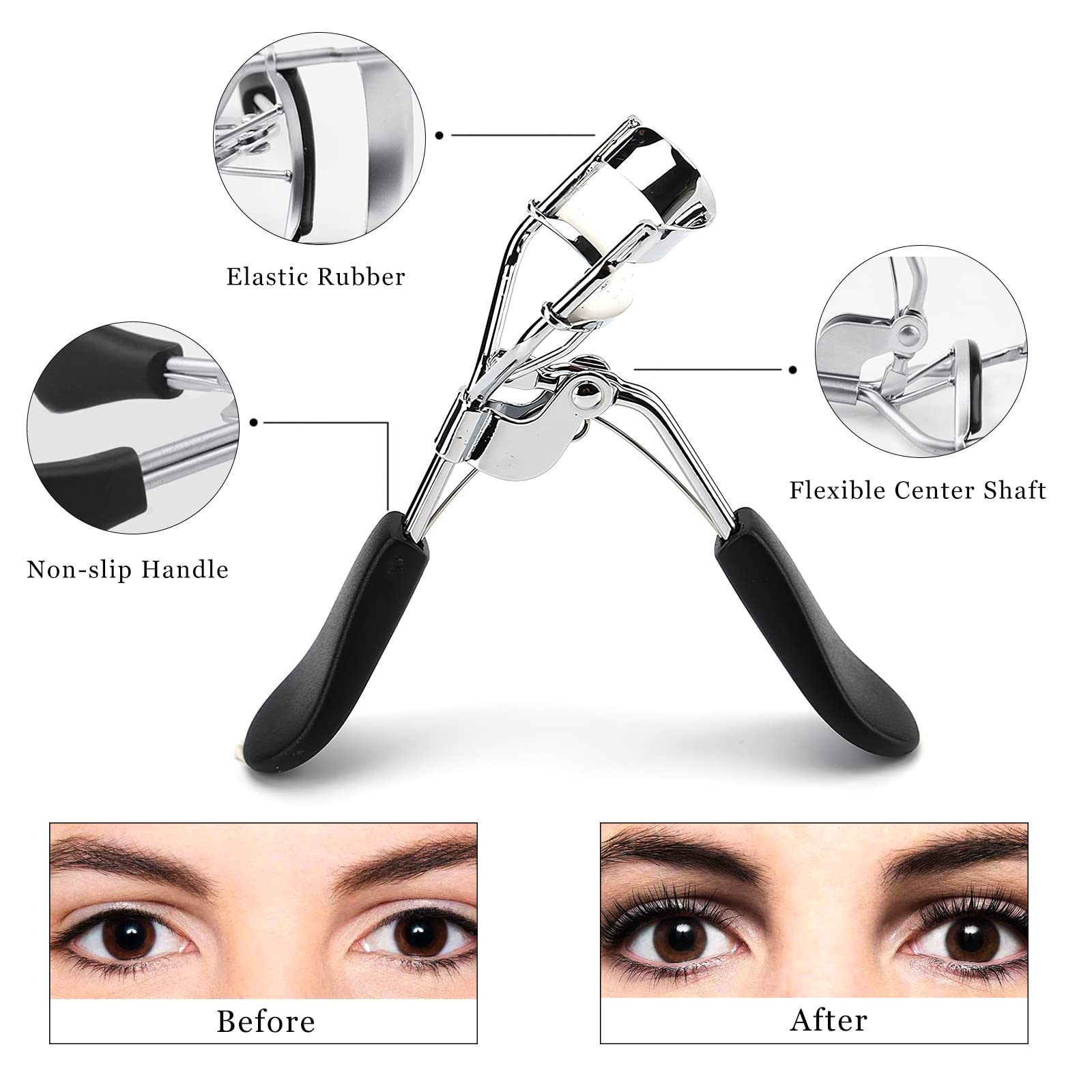 Eyelash Curler, GreenLife® Eyelash Curler with 6 Silicone Refill Pads Professional Makeup Tool Durable Lash Curler Fit Universal Eye Shapes Easily and Safely Get Long-Lasting Curl
