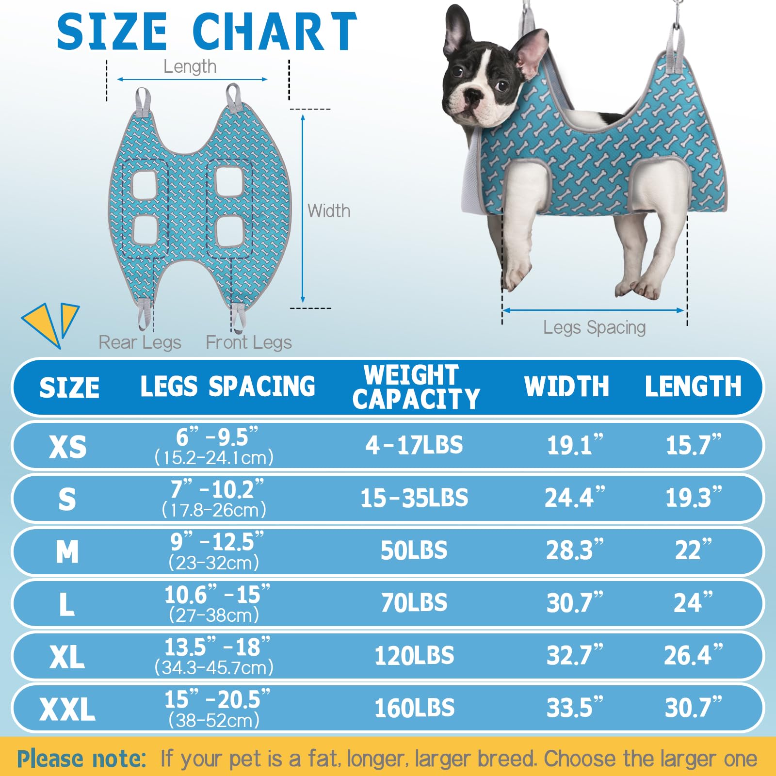 Supet Dog Grooming Hammock Harness for Cats Dogs, Relaxation Pet Grooming Hammock Restraint Dog & Small Animal Leashes Sling fo (Coral Blue, M( Legs Spacing:9"-12.5" / Max W:50LBS ))