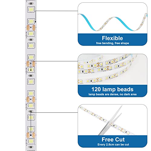 Galgreen LED Strip Lights with Dimmable Remote & Adapter, 16.5ft Smart Led Lights for Bedroom, Bright 600 LEDs 6500K LED Light Strip, Strong Adhesive Cuttable for Kitchen Cabinet, DaylightWhite