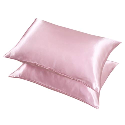 Chonty Satin Pillowcase for Hair and Skin, Cooling Satin Pillow Case Cover Silk Pillowcase Set of 2 with Envelope Closure (20x40, Pink)