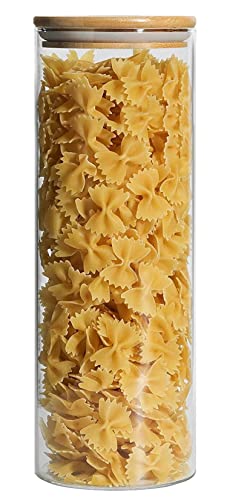 Cestari Pasta Storage Jars: Spaghetti Container Glass Pasta Jar with Bamboo Lid, Airtight Dry Food Storage Kitchen Canister for Pasta, Spaghetti, Macaroni, Rotini, Noodles, Candy, and More