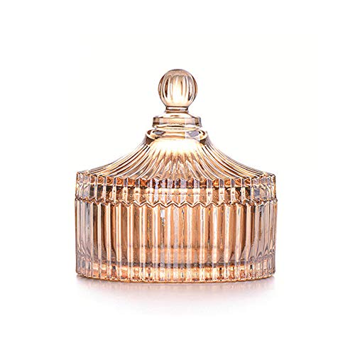 CHOOLD Luxury Colorful Tent Shaped Crystal Candy Jar with Lid,Clear Glass Apothecary Jar Wedding Candy Buffet Jar Food Jar (10oz/24oz) (Amber-S)