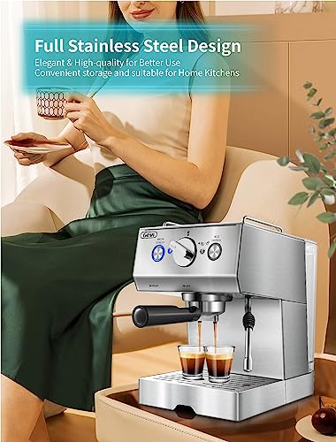 Espresso Machine, Stainless Steel Espresso Machine with Milk Frother for Latte, Cappuccino, Machiato,for Home Espresso Maker, 1.8L Water Tank, Semi Automatic Espresso Machines 20 Bar