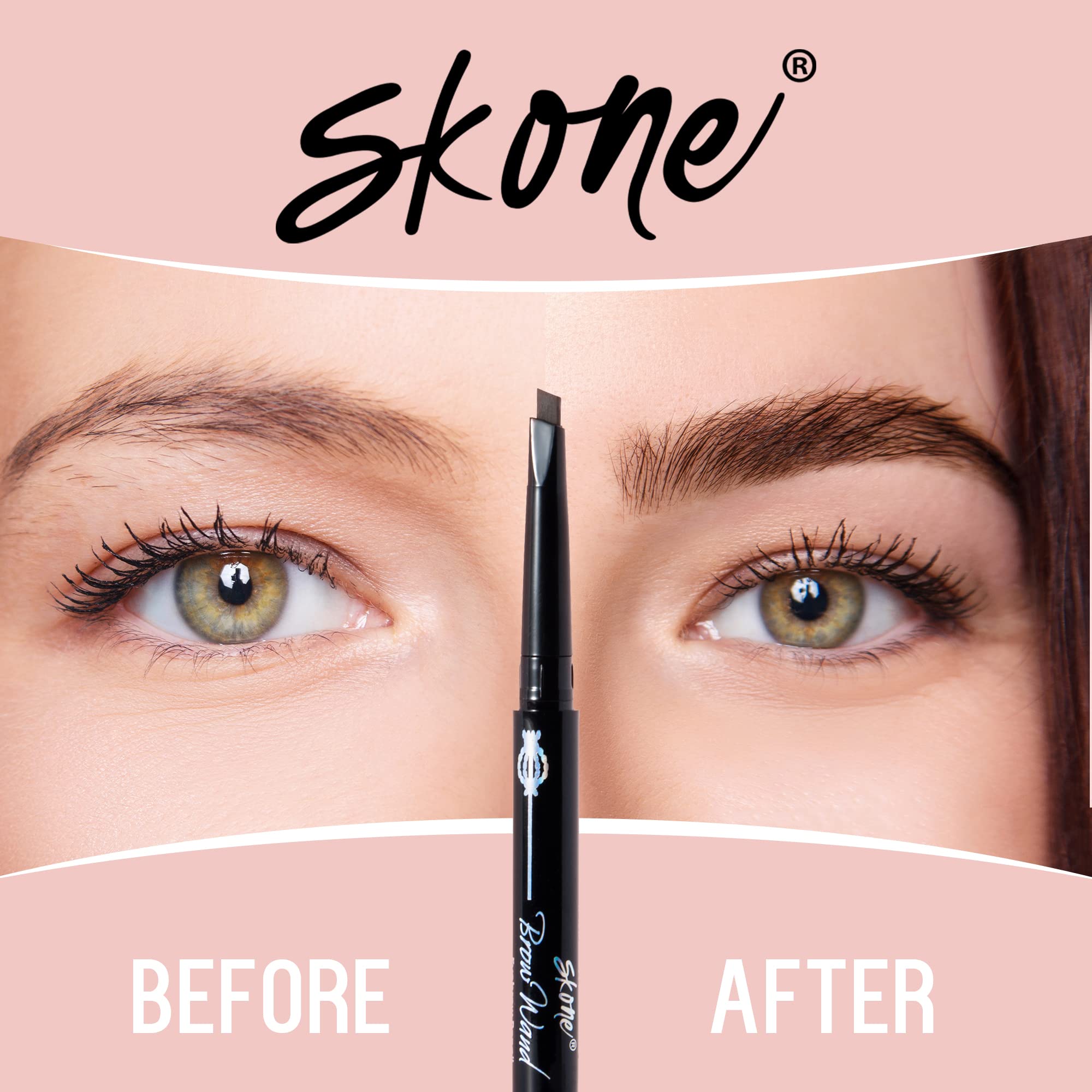Skone Cosmetics The Original Brow Wand Eyebrow Pencil with Brush - Dual-Sided Retractable Waterproof Long-Lasting Brown Eye Brow Pencils for Women with Sleek Eyebrows - Chocolate for Brunettes