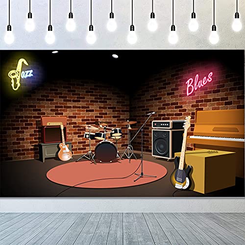 CSFOTO Polyester 7x5ft Music Club Backdrop Rock and Roll Jazz Blues Music Club Stage Background Bar Music Band Instrument Concert Greeting Party Performing Decor Background Disco Backdrop for Parties