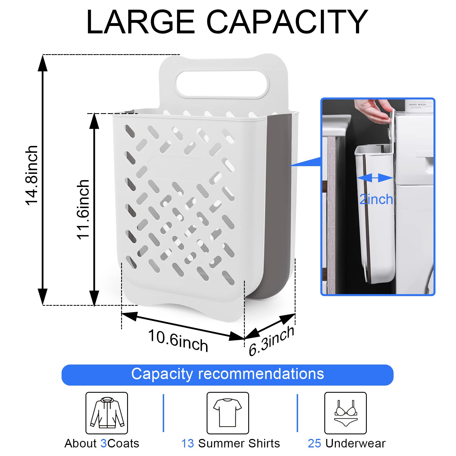 Laundry Basket Hamper,Hanging Wall Collapsible Laundry with Handle,Space-Saving Foldable Storage Dirty Washer Organizer Bin Multi-function Container Waterproof Durable,Set of 2(XL&M)