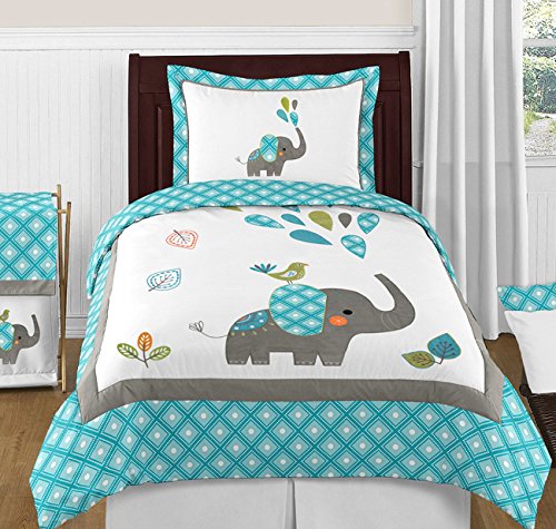 Sweet Jojo Designs Turquoise Blue Gray and White Mod Elephant Fabric Memory/Memo Photo Bulletin Board