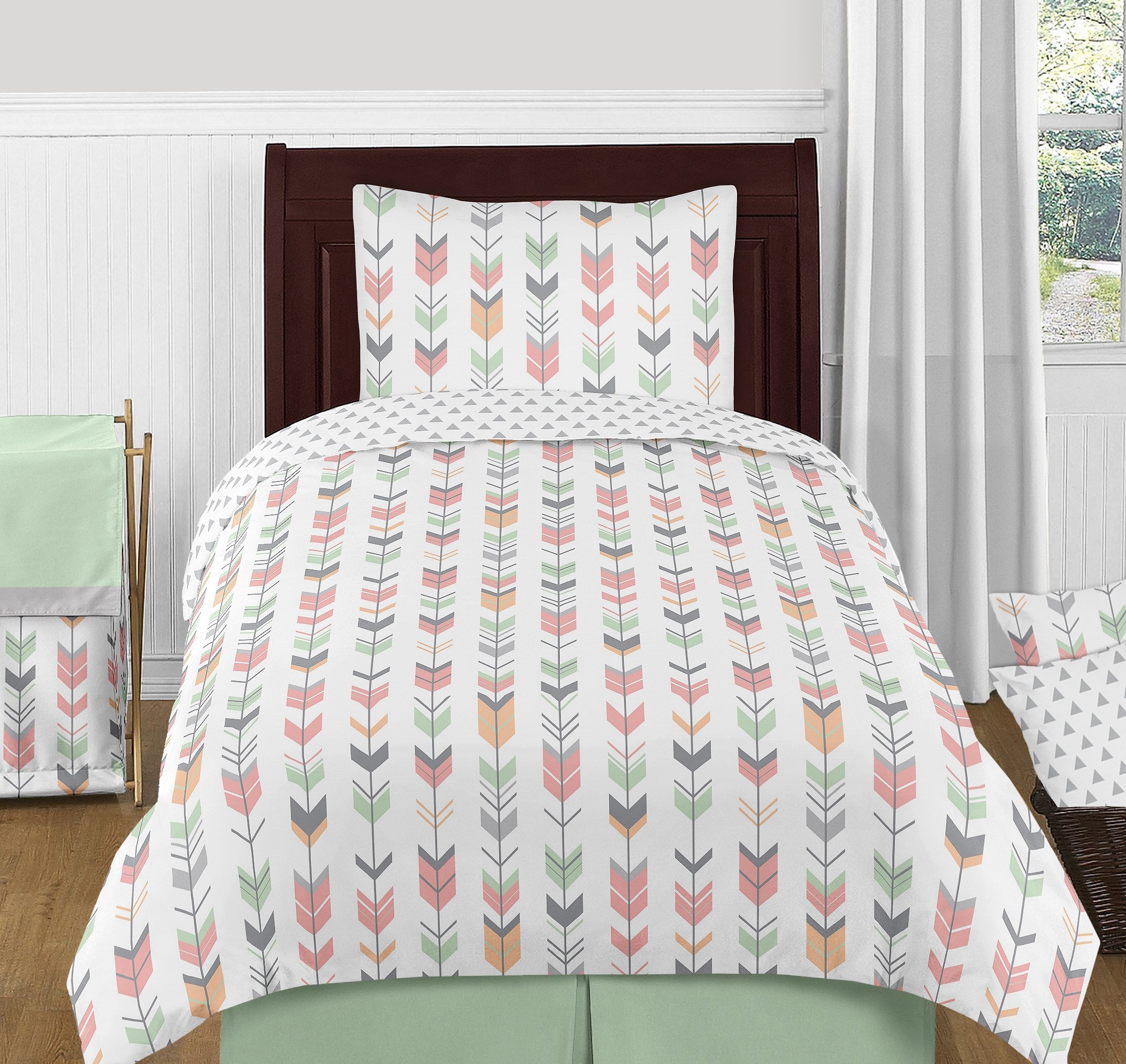 Sweet Jojo Designs Grey, Coral and Mint Woodland Arrow Fabric Memory/Memo Photo Bulletin Board