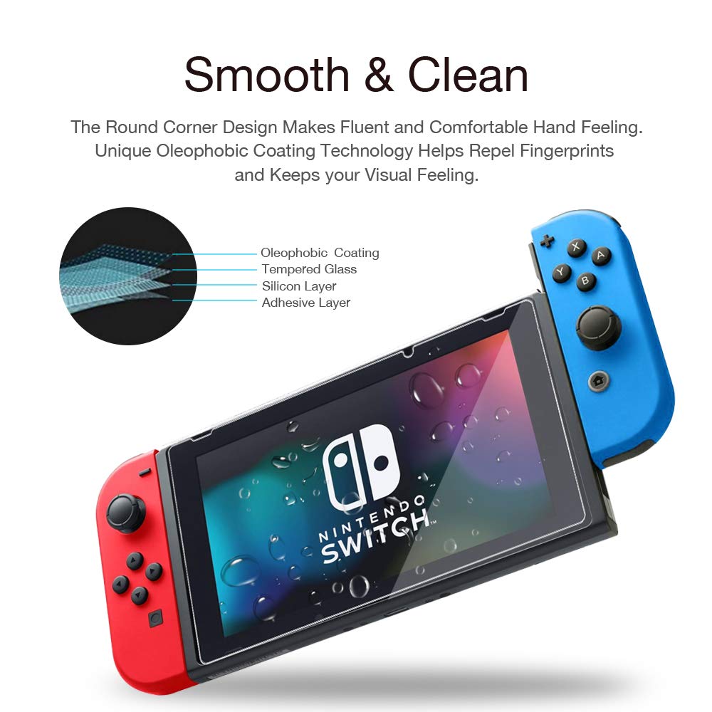 Appodog Nintendo Switch Screen Protector 2 Pack Tempered Glass Screen Saver Protector Transparent HD Clear Anti-Scratch Screen Film High Transparency 0.3mm 9H Hardness Console Compatible Shatter-Proof