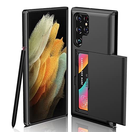 Compatible with Samsung Galaxy S23 Ultra Case Wallet with Card Holders Slide Slot Shockproof Slim Hard PC Case Heavy Duty Protective Cover for Samsung Galaxy S23 Ultra for Women & Men (Black)
