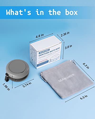 Denture Bath Case, Denture Cup, Leak Proof Portable Retainer Case, Denture Cleaning Kit with Cleaner Brush, Denture Box with Strainer & Mirror, Denture Case for Aligner Retainer Mouth Guard