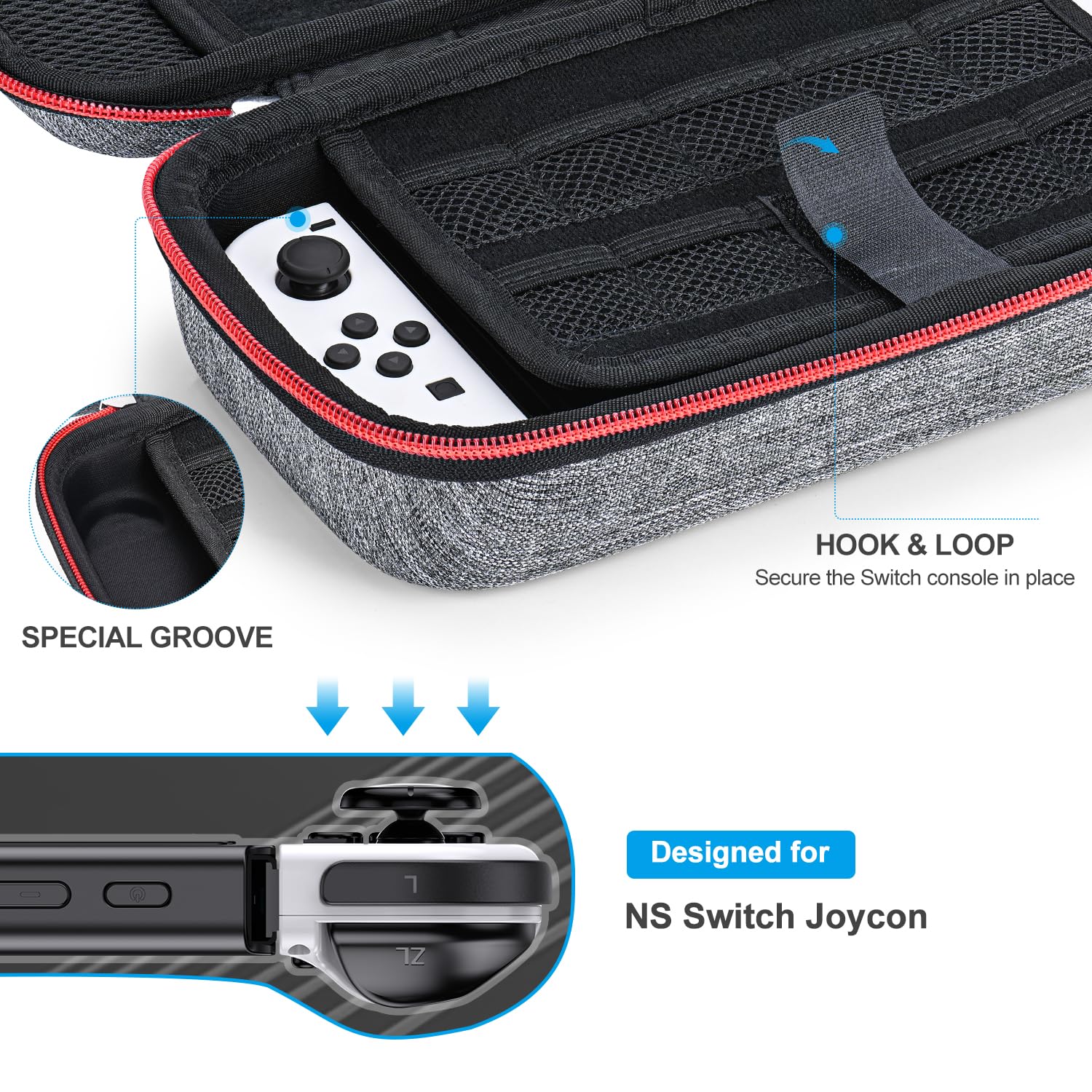 innoAura Switch OLED Accessories Bundle 19 in 1 Switch Bundle with Switch Case, Switch Game Case, Switch OLED Screen Protector, Switch Stand, Switch Thumb Grips (Gray)