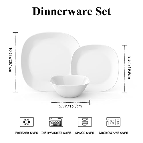 Dinnerware Set, MEKY 18-piece Opal Dishes Sets Service for 6|11" Plates|6" Bowl Sets | Dish Sets-Square