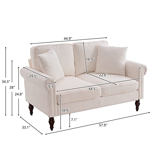 Chenille Upholstered Sofa XL Deep Seat, Single Sofa Chair/2 Seats Loveseat Couch, Rolled Armrest Solid Wood Gourd Feet Modern Accent Sofas & Couches (Beige, Sofa 2-Seater with 2 Pillows)
