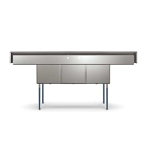 KoolMore 90 in. Three Compartment 18-Gauge Stainless-Steel Commercial Kitchen Sink, Bowl Size 18x18x14, with Three Basins and Pre-Drilled Faucet Holes and Two Drainboards (KM-SC181814-18B3)