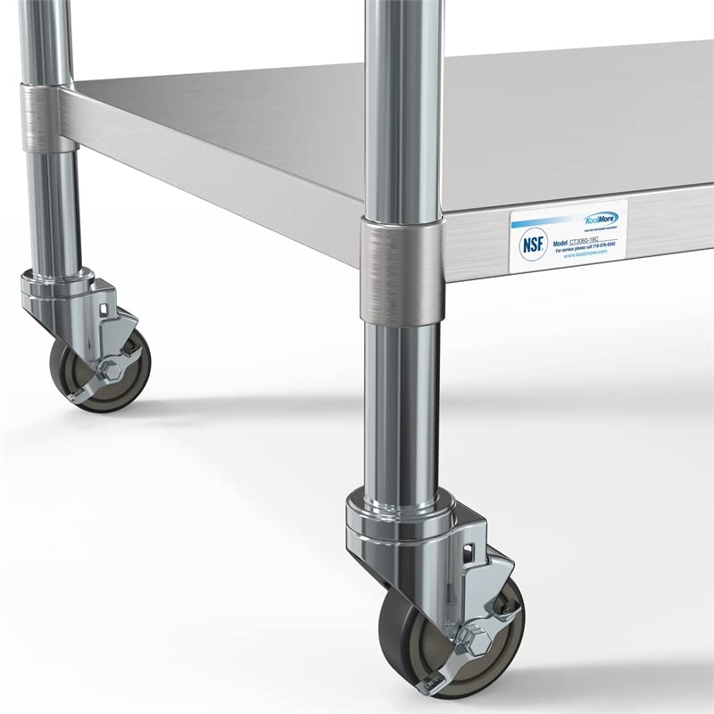 KoolMore Commercial 30β x 60β Stainless Steel Work Table Wheels Restaurant Home Use, Under Storage Shelf Food, Tools, Equipment, Hardware, Heavy Duty Metal Workspace (CT3060-18C), Silver, 30" x 60"