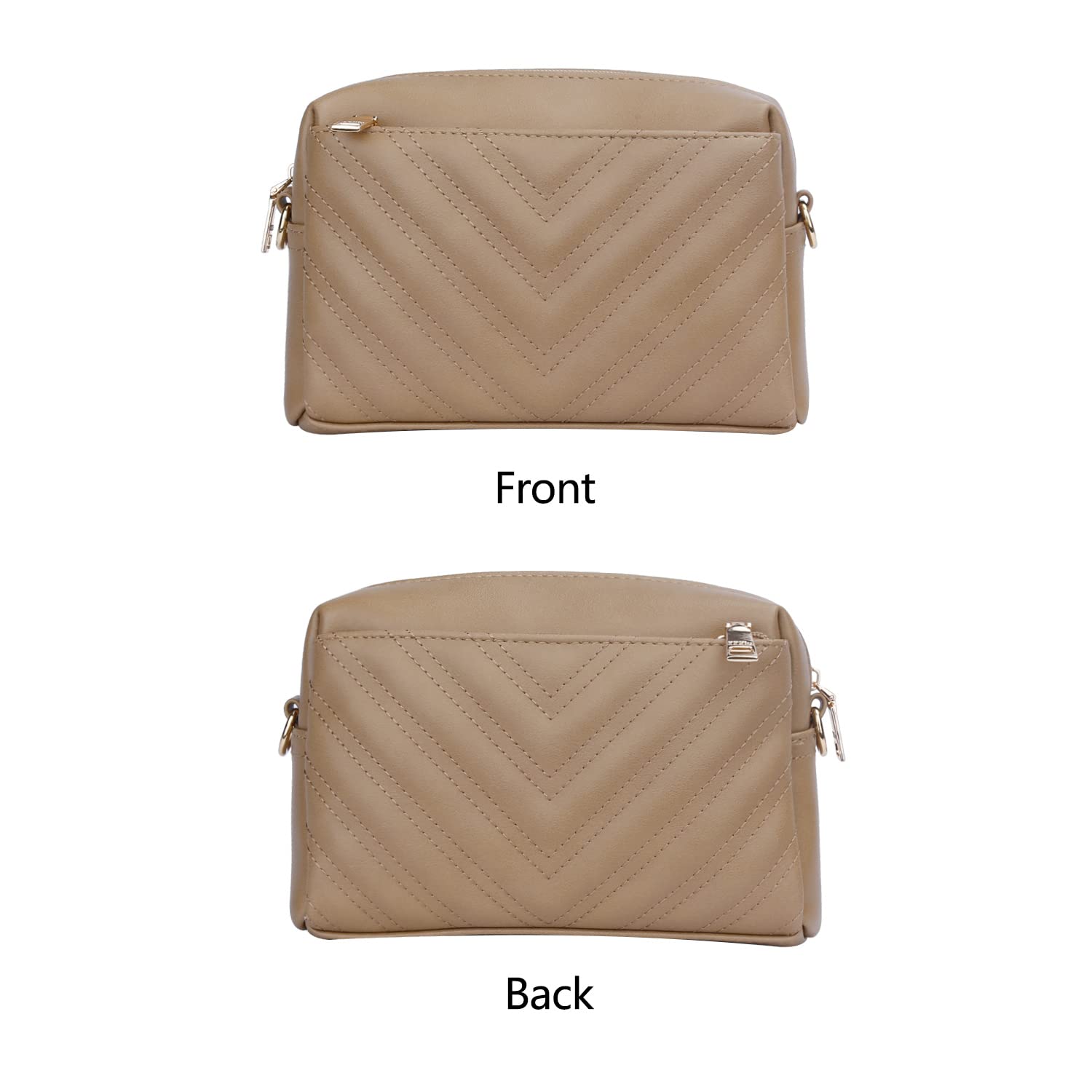 KKXIU Triple Zip Lightweight Small Crossbody Bags for Women Quilted Shoulder Purses and Handbags (A-Khaki)