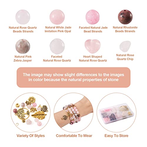 Cheriswelry Box of 8mm Gemstone Beads Bracelet Making Kit with Natural Mixed Stone Beads Rhinestone Spacer Beads Alloy Pendants Elastic Thread Jump Ring for Jewelry Making Crafts (254Pcs/Box)