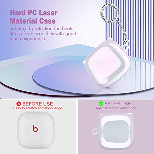 Beats Fit Pro Case Cover, Filoto Laser PC Beats Fit Pro Case for Women Girls, Cute Protective Apple Beats Fit Pro Earbuds Case Cover with Keychain Accessories,White