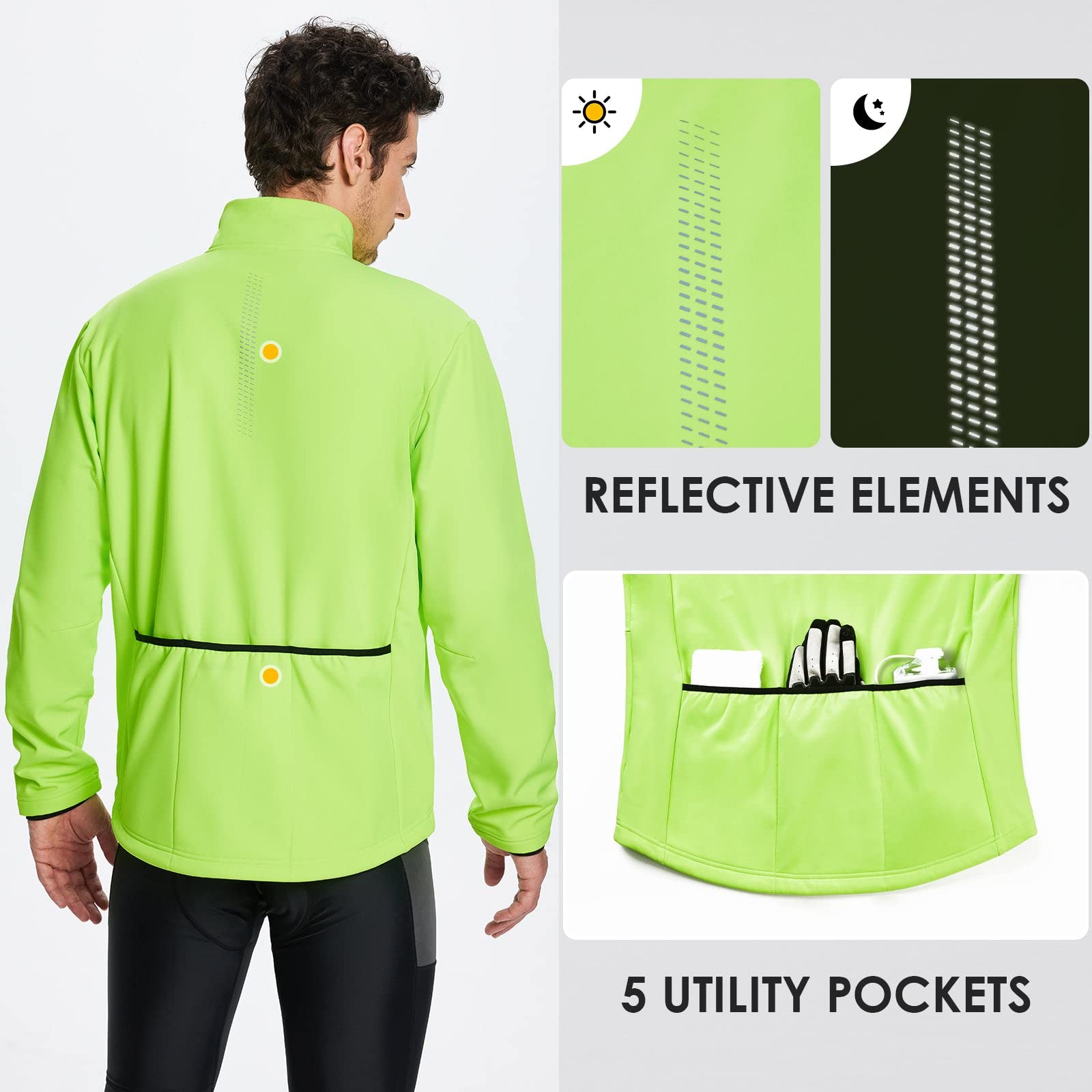 BALEAF Men's Winter Jacket Water Resistant Windproof Softshell Warm Pockets Cycling Running Cold Weather Gear Green XL