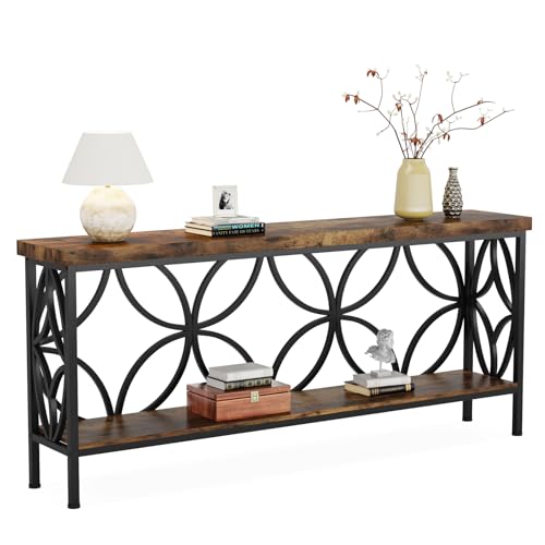 LITTLE TREE Sofa Table, 70.9 Inch Industrial Behind Couch Table with Storage Shelves, Narrow Long Console Table for Entryway, Living Room, Foyer, Hallway, Office