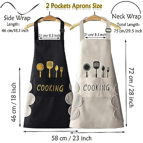 HXYCNNA [2+3 Pack] Kitchen Cooking Aprons, Aprons with Pockets, Aprons for Women, Mens Waterproof Aprons, Adjustable Aprons, Kitchen Apron with Hand Wipe(White/Black)