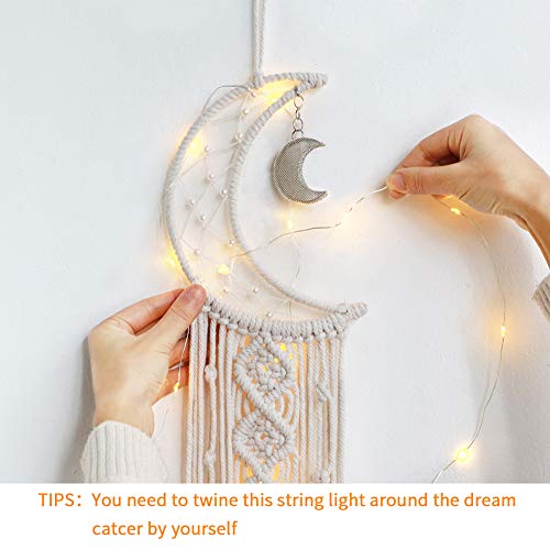 Dremisland Macrame Woven Wall Hanging Moon Dream Catcher- Boho Chic Bohemian Home Decor Wall Art Decor Beautiful Apartment Dorm Room Door Decoration (Moon)