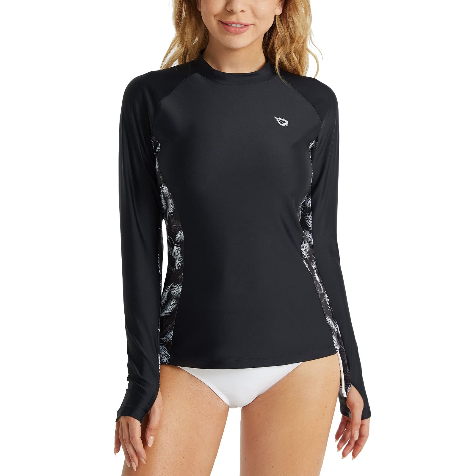 BALEAF Women's Rash Guard Swimsuit Top Long Sleeve UPF 50+ UV Swim Diving Shirts Printed black XL