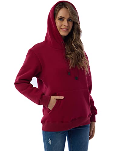 Haellun Womens Casual Winter Warm Fleece Sherpa Lined Pullover Hooded Sweatshirt (Red, Medium)