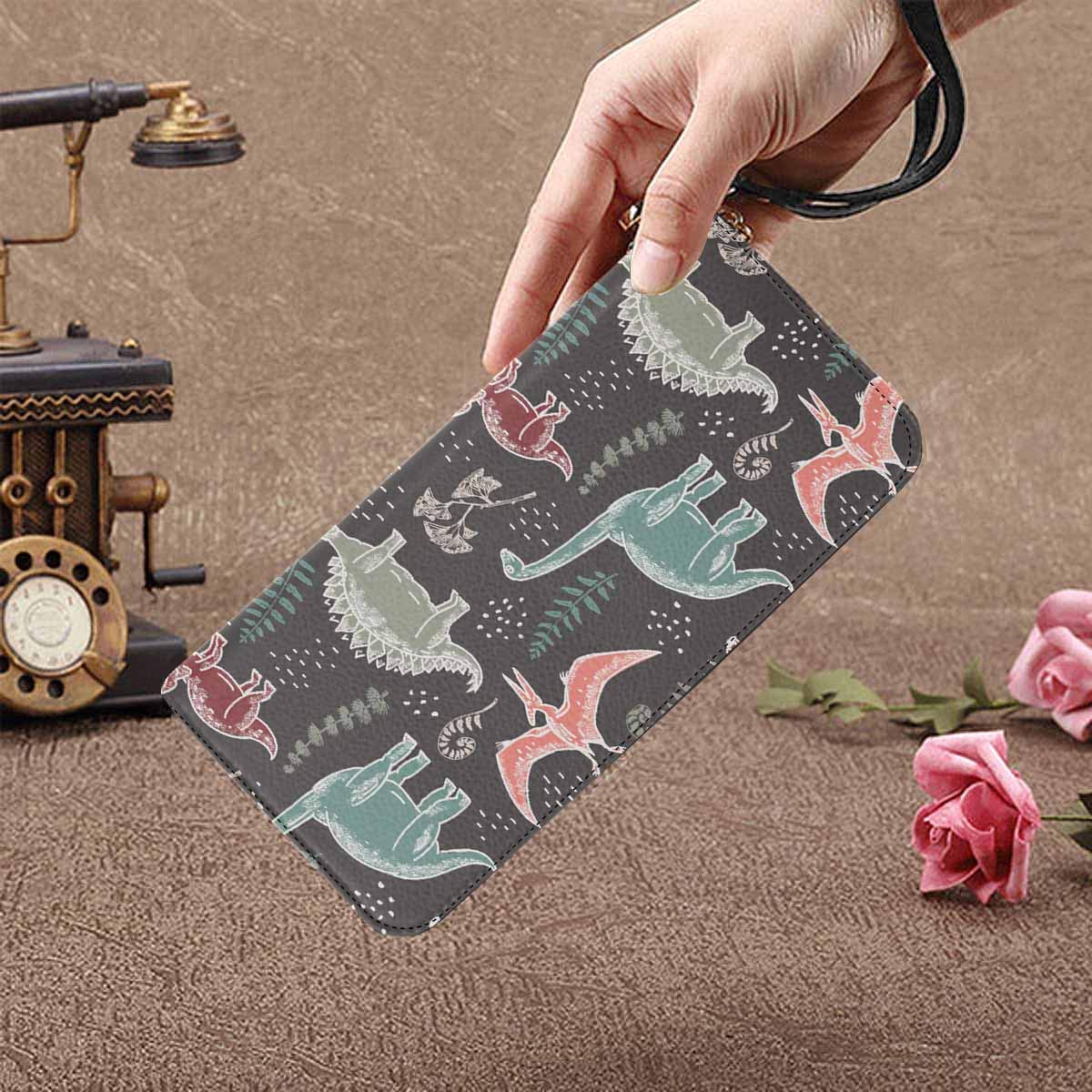 INTERESTPRINT Dinosaurs and Fern Leaves, Gingo Biloba Credit Card Wallet Clutch Purse, Huge Storage Capacity