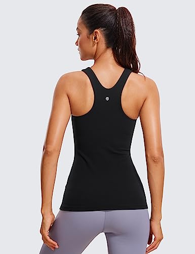 CRZ YOGA Butterluxe Womens Racerback High Neck Tank Top - with Built in Bra Workout Padded Yoga Athletic Camisole Black Small