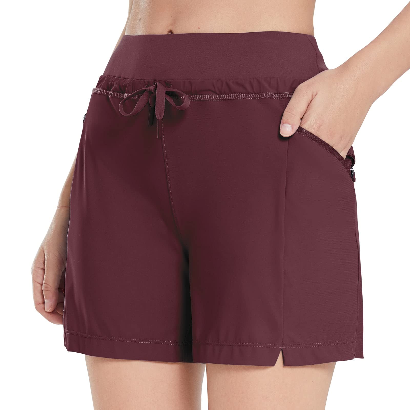 BALEAF Women's 5" Casual Shorts for Summer Stretch Elastic Waist Quick Dry Lightweight Pockets for Running Hiking Prune Size S